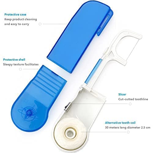 Koouood Re-usable Dental Floss Holder,Reusable, 30 Meters Long Dental Floss, Easy to Carry, Blue, 4.33x0.63x1.1 Inch