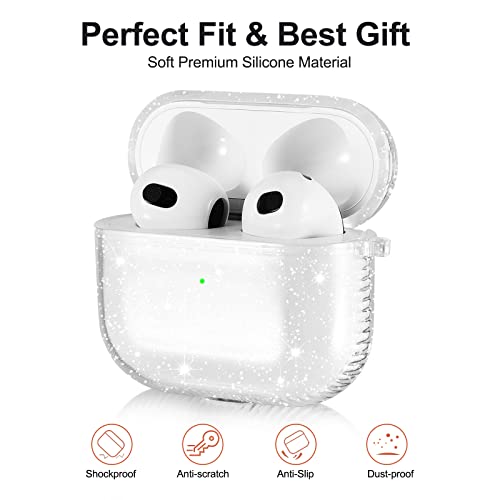 KOREDA Compatible with AirPods 3 2021 3rd Generation Case Cover, Soft Clear TPU Transparent Protective Shockproof Case Designed with Keychain for AirPod 3 Charging Case (Glitter Clear)
