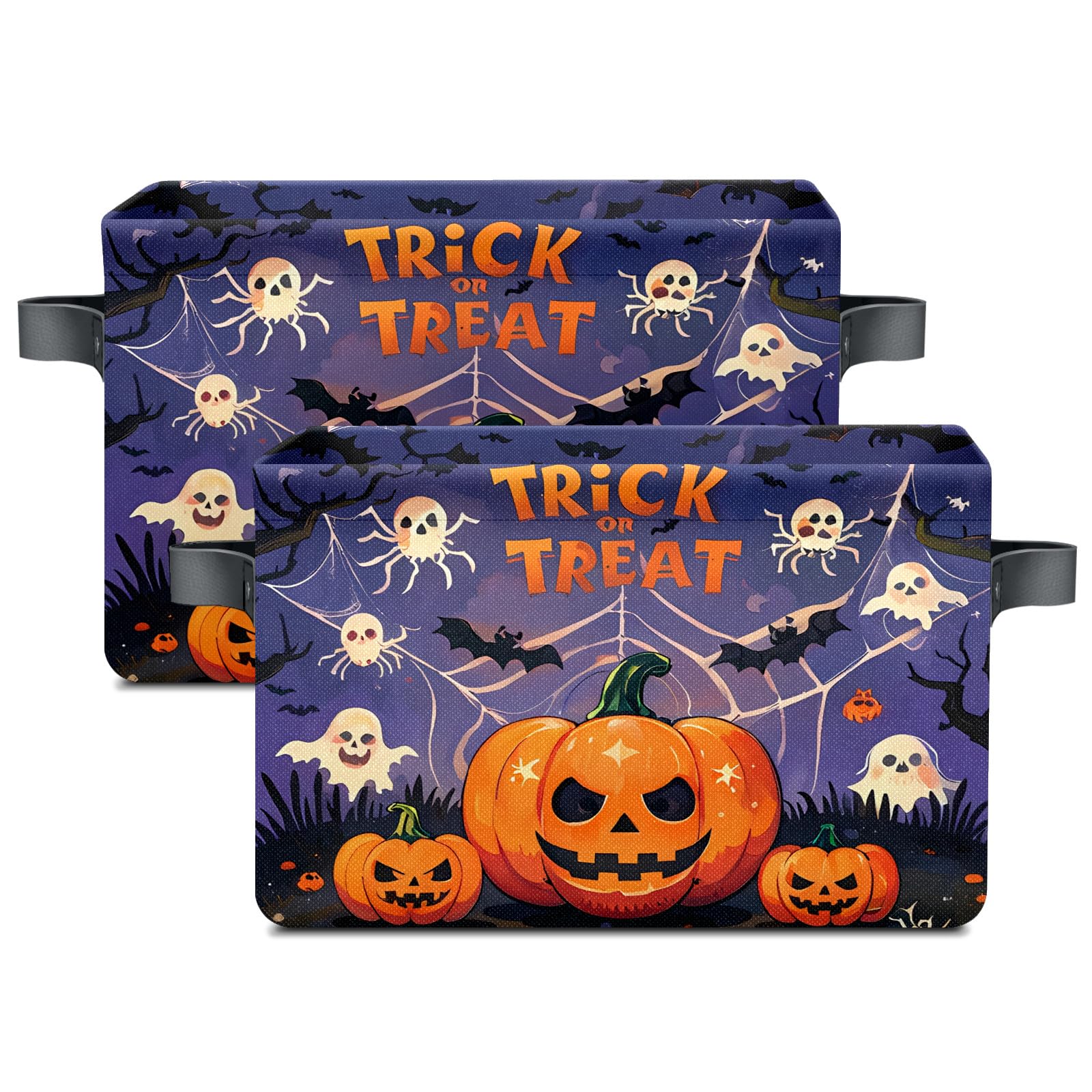 Halloween Basket,Spooky Basket Pumpkin Halloween Storage Gift Basket with Handles Decorative Foldable Storage Bin 14 x 10 x 9