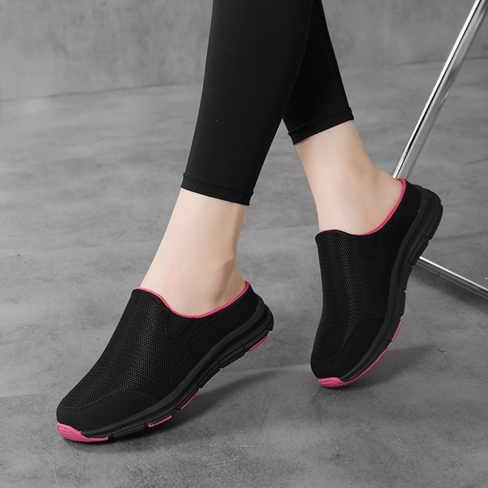 FASDNENDYS Women's Comfortable Wrap Half Slipper Flat Bottom Soft Mesh Sports Casual Shoes Winter Shoes for Men Casual Black
