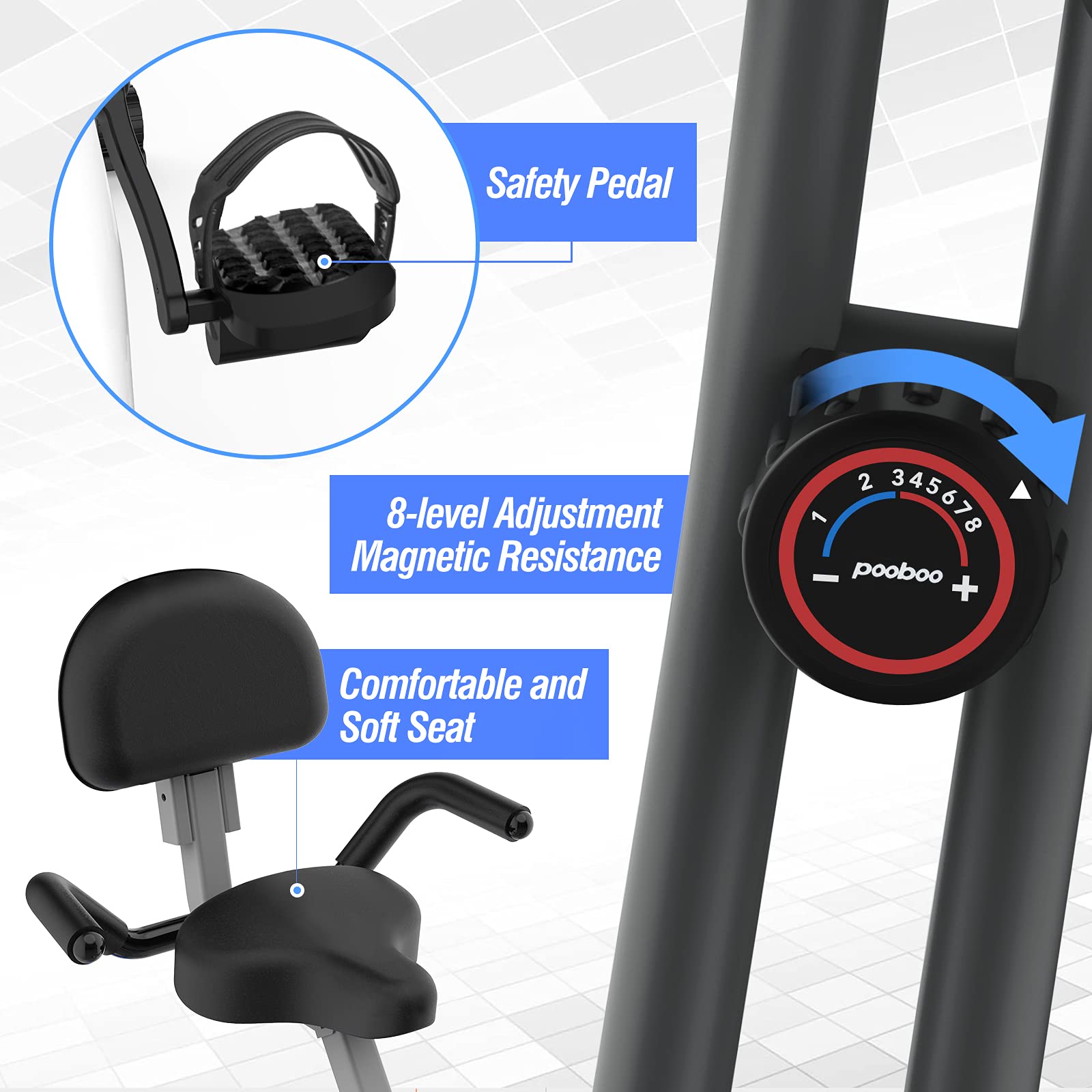cycool Foldable Exercise Bike Magnetic Stationary Bikes Indoor Cardio Training Cycle with Comfortable Seat Cushion,Twister Plate and Arm Resistance Bands Workout Bicycle (grey)