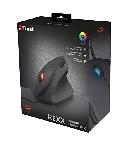 Trust Gaming GXT 144 Rexx Vertical Ergonomic Gaming Mouse, 250-10,000 DPI, 6 Buttons, Black