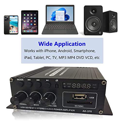 IXUFO Bluetooth Amplifier Mini, Clearly and Reality Hi-Fi Sound, Bass Audio Stereo 2.0 Channel Power Amp RCA AUX 200 Watt for PC TV Home Vehicle