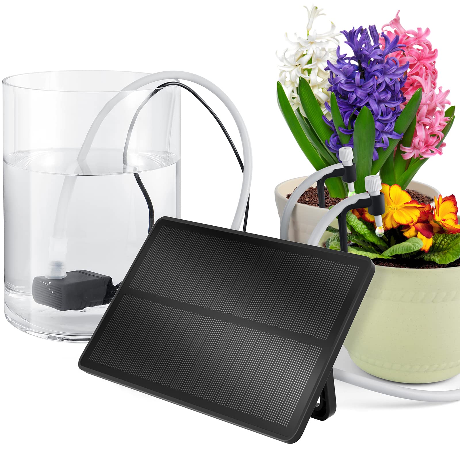 Micro Automatic Drip Irrigation Kit,Solar Power Rechargeable Plant Self Watering System with Timer,Easy to Use,Black)