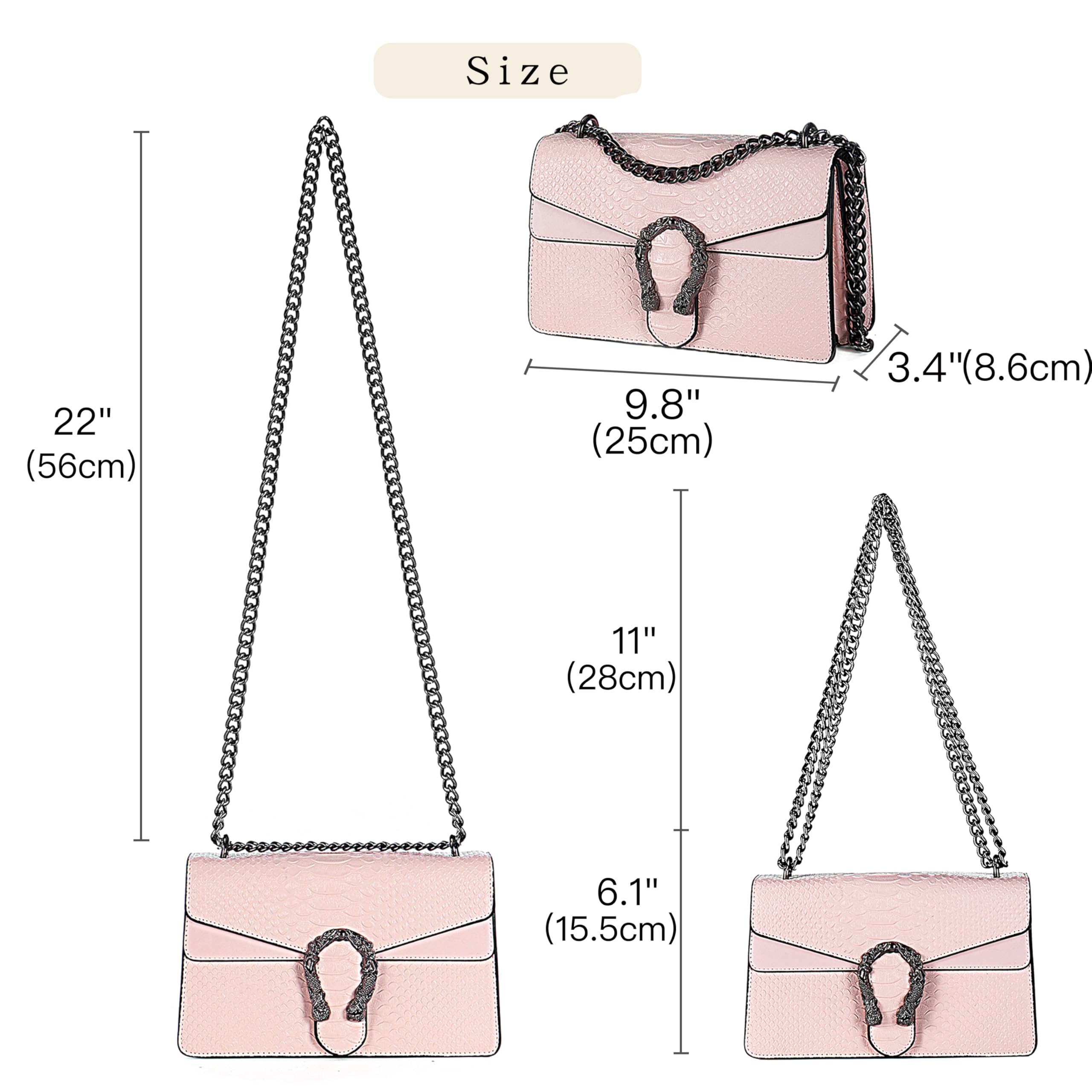 DEEPMEOW Crossbody Shoulder Evening Bag for Women - Snake Printed Leather Messenger Bag Chain Strap Clutch Small Square Satchel Purse(Pink)