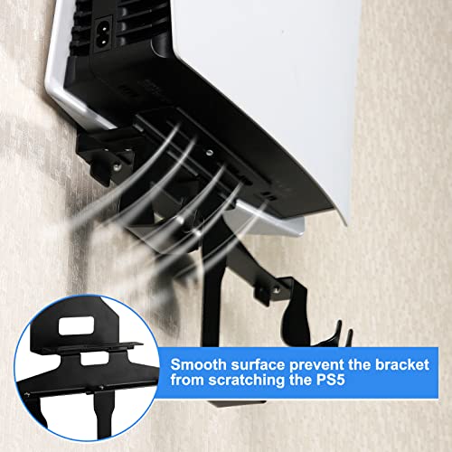 PS5 Wall Mount, Wall Bracket for Playstation 5 (Disc and Digital Edition) with Detachable Controller Holder & Headphone Hanger, Stealth Mount for PS5, Black