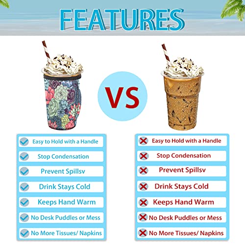 Tropical Succulent Iced Coffee Cup Sleeve with Handle for Cold Drinks Beverages Vintage Succulent Reusable Neoprene Cup Holder Insulator Sleeve 30-32oz