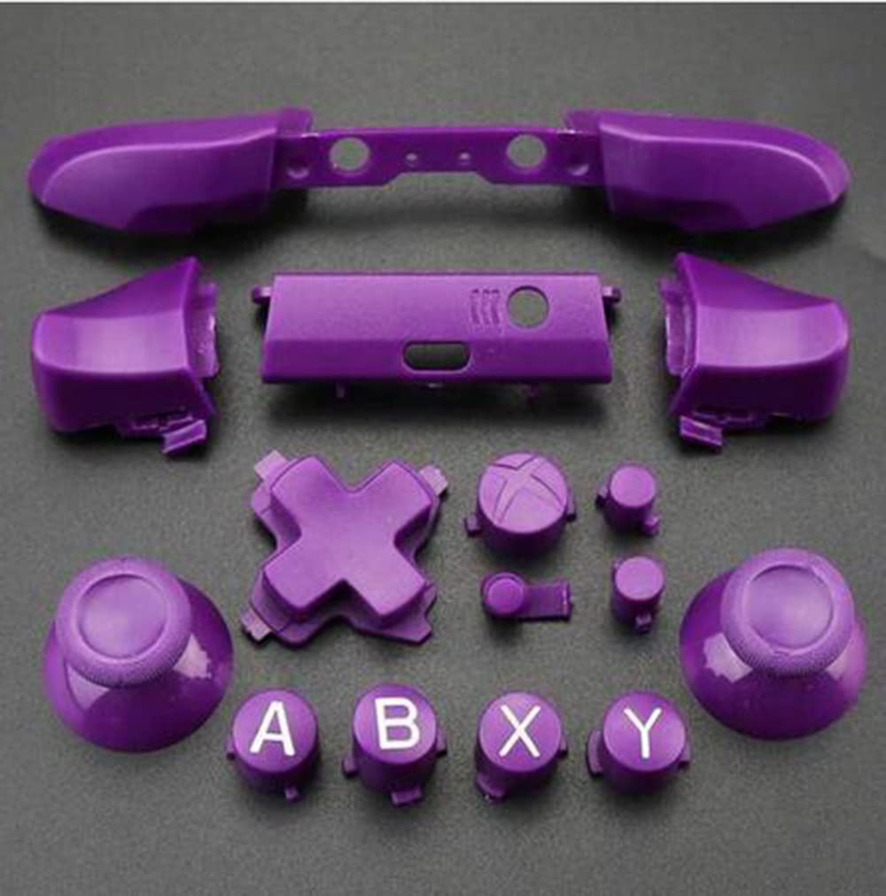 Full Button Analog Stick Bumper Trigger Buttons Guide Dpad RT LT RB LB ABXY ON Off Button for Xbox One S Slim Replacement (Purple)
