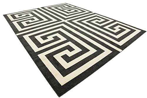 Unique Loom Athens Collection Classic Geometric Modern Border Design Area Rug, 9 ft x 12 ft, Black/Beige