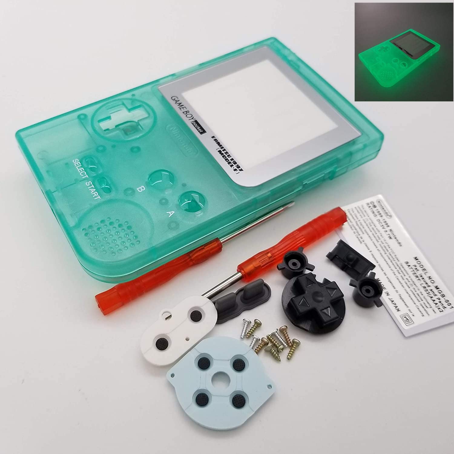 Full Housing Case Cover Shell Replacement for Gameboy Pocket GBP Console with Buttons Kit (Luminous Green)