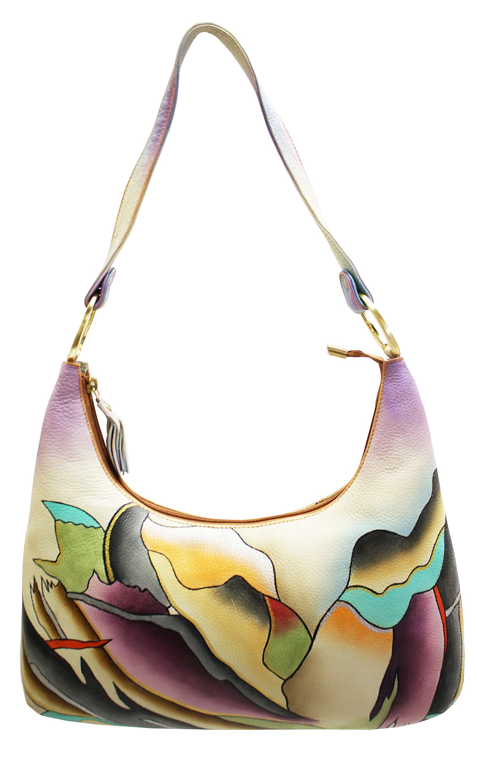Magnifique abstract leather hand painted shoulder bag