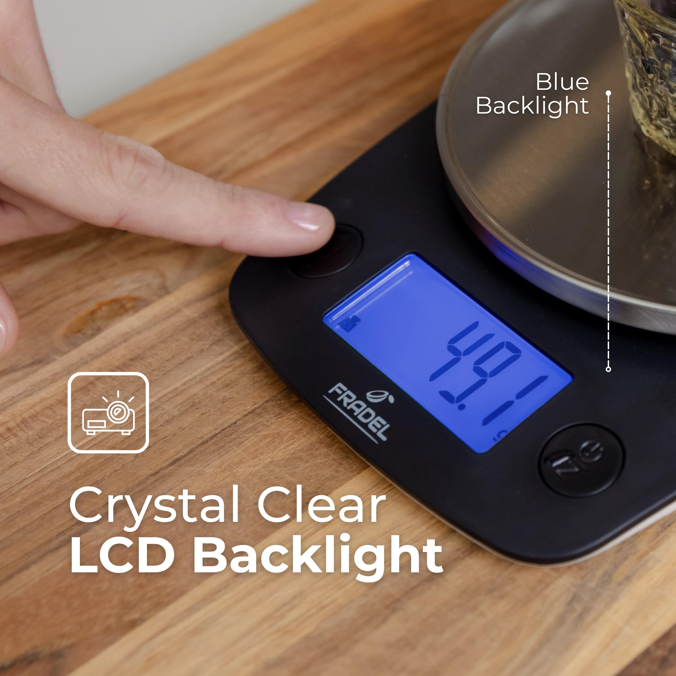 Fradel 0.1g Digital Kitchen Food Scale - Precision Food Scale for Cooking, Baking, Weight Loss - in Grams & Ounces - A Kitchen Must Have - Stainless Steel Plate, Waterproof, 11lb Capacity - Round