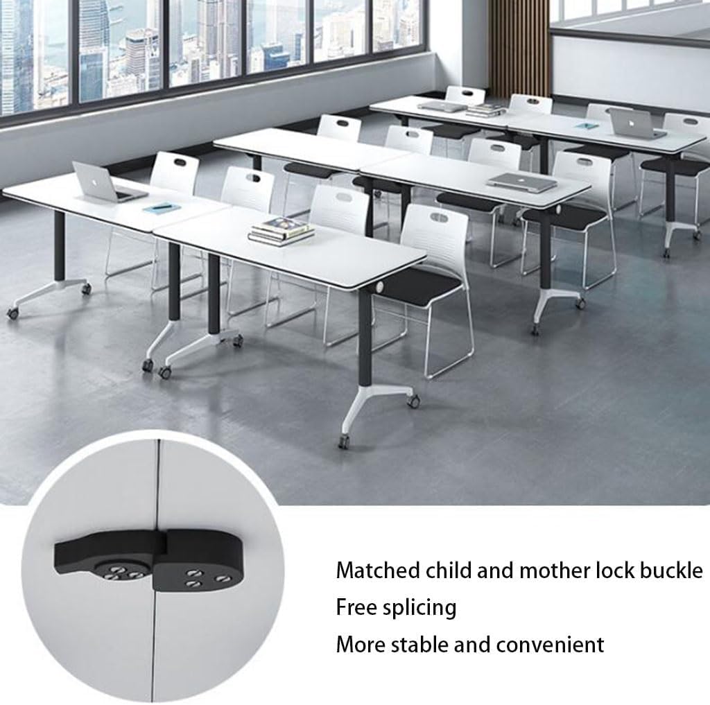 Conference Table Foldable Meeting Tables,4 Pcs Flip Top Mobile Training Table Modern White Portable Table with Silent Wheels Rounded Corner Design for Office,Meeting Room,Classroom (160 * 60 * 75)