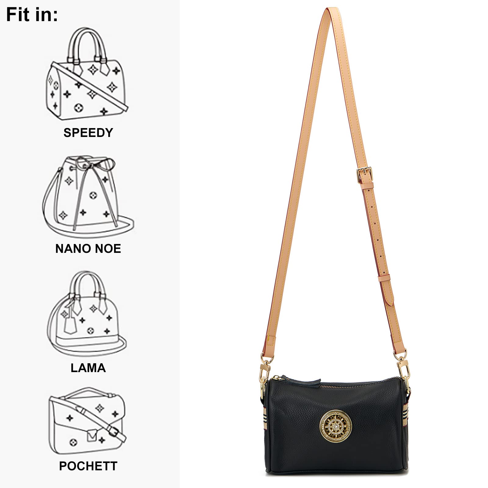 DOAPMLL Purse Straps Leather Crossbody Replacement Adjustable Whit Gold Hardware Thin Shoulder handbag Strap For Women(Beige-0.6IN1.5CM)