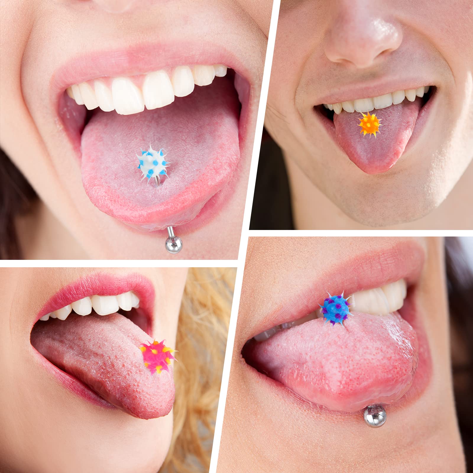 CrazyPiercing 10pcs Surgical Steel Spiky Acrylic Fire Tongue Nipple Ear Rings Bar Barbell Stud Piercing