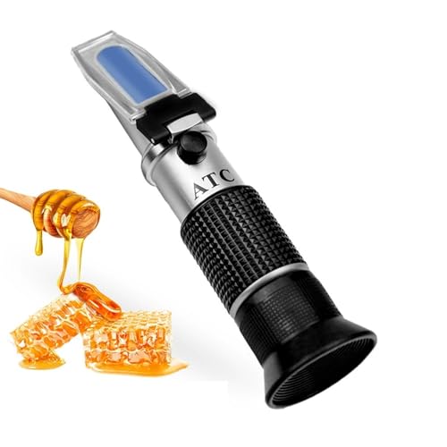 KYKYK Refractometer, 3 in 1 Handheld Honey Refractometer Moisture Baume Brix Scale Range 58-90% Sugar Refraction Tester for Fruit, Homebrewing, Juice, Vegetables