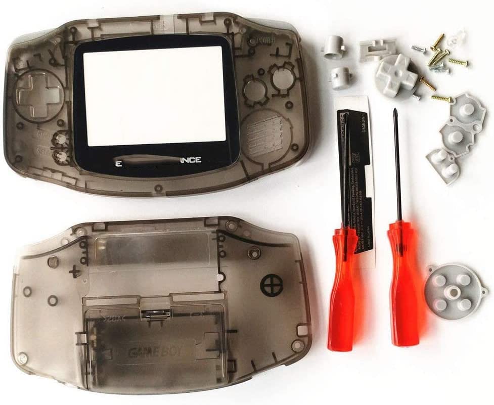 Full Housing Shell Cover Case with Buttons Screws Rubber Pads Tools for Gameboy Advance GBA Repair Part (Clear Black)