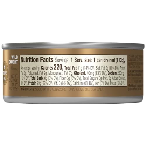 Genova Premium Albacore Tuna in Olive Oil, Wild Caught, Solid White, 5 oz. Can (Pack of 12)