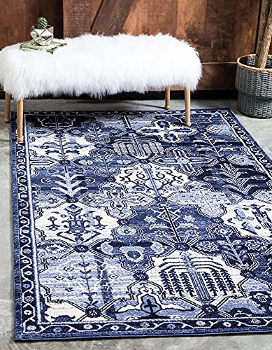 Unique Loom La Jolla Collection Patchwork, Vintage, Farmhouse, Contemporary Area Rug, 5' 1" x 8' Rectangle, Blue/Ivory