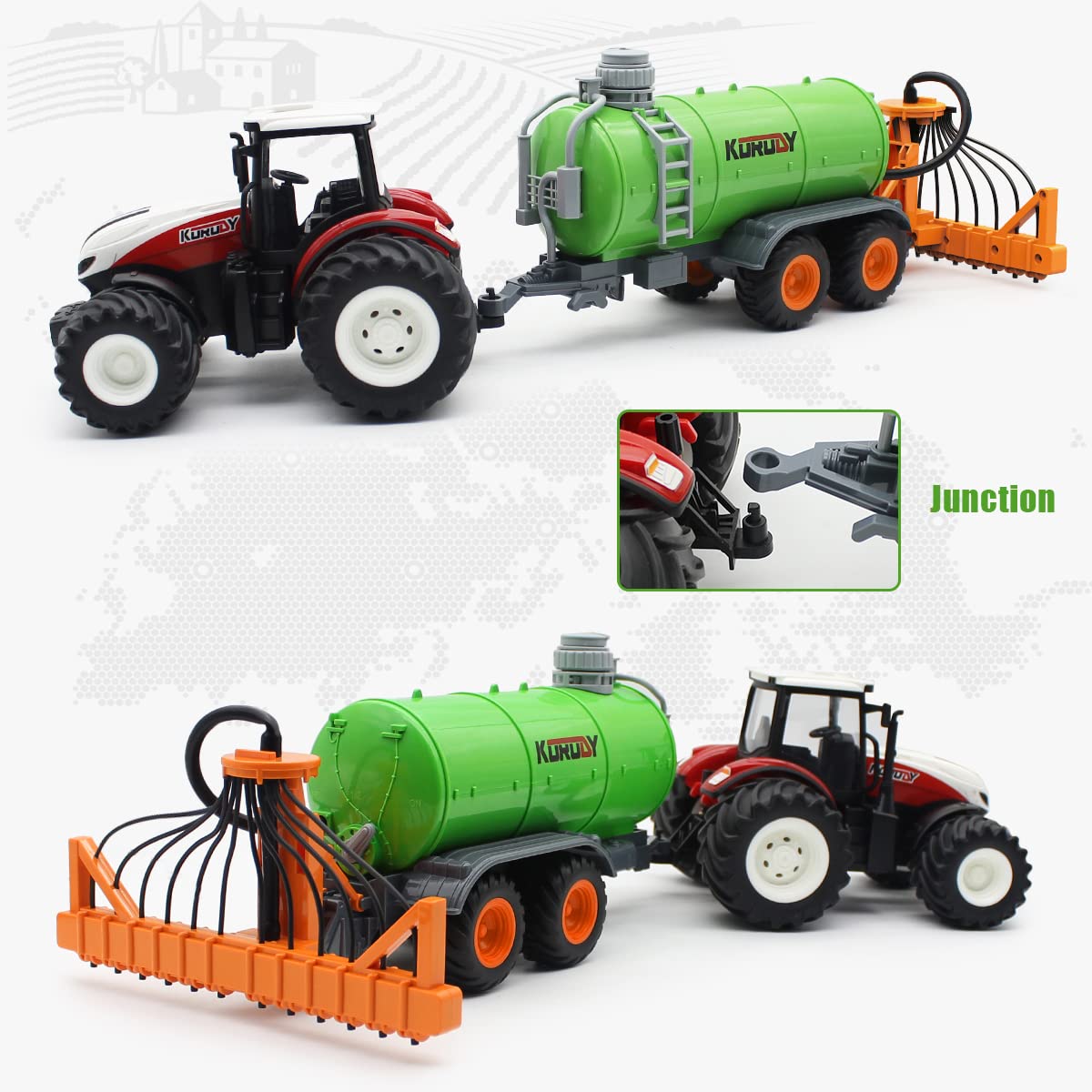 fisca RC Tractor Remote Control Farm Truck with Spreader, 2.4Ghz 1/24 Scale Electronic Tractor Farm Vehicle Toy with Light for Kids Age 5, 6, 7, 8, 9 and Up Years Old
