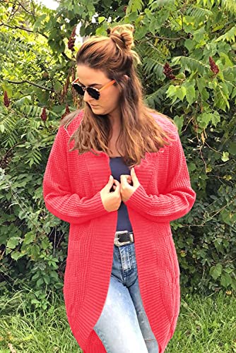 ZESICA Women's 2023 Fall Long Sleeve Open Front Cardigans Casual Lightweight Soft Chunky Knit Draped Sweaters Outerwears,Watermelon,Medium
