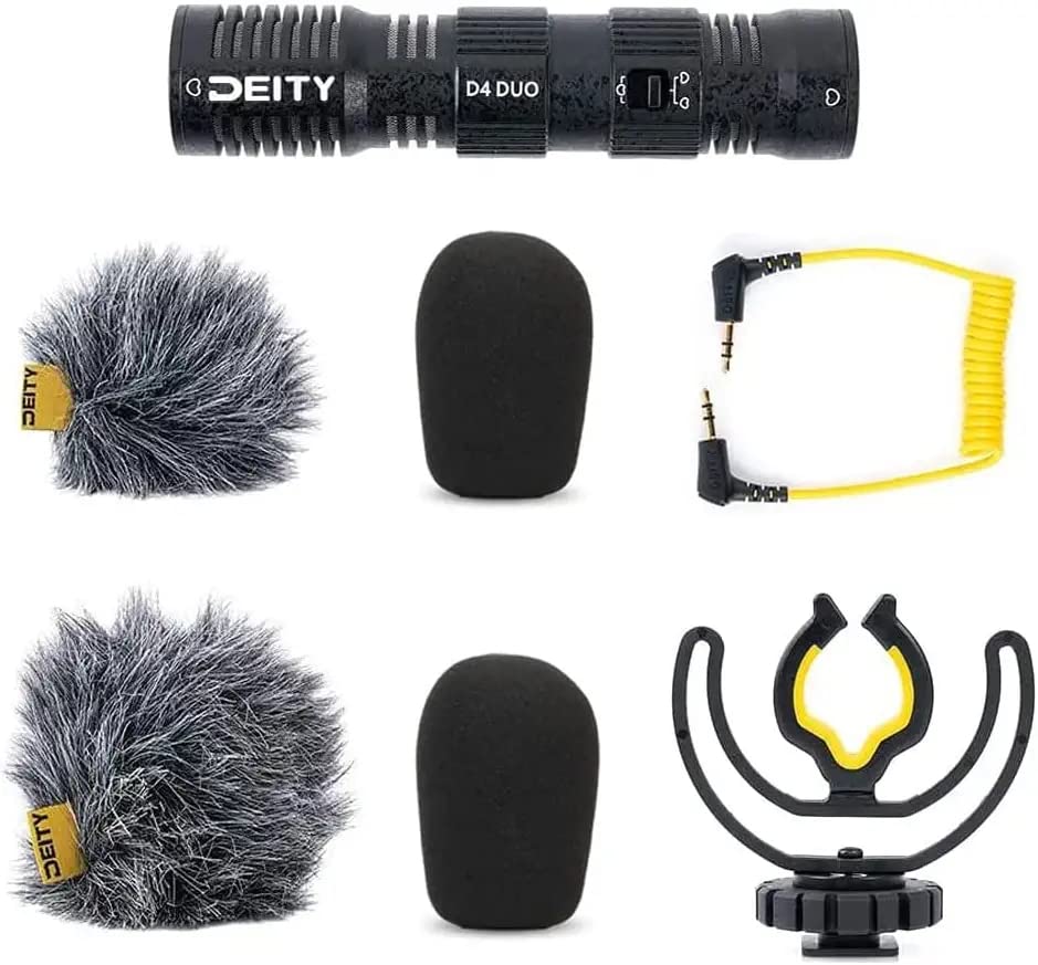 Deity V-Mic D4 Duo Microphone Mini Portable Voice Recorder Cardioid Interview Mic with 4 Windscreens Dual-Capsule Microphone Compatible for Vlog Pocket Cam DSLR Camera