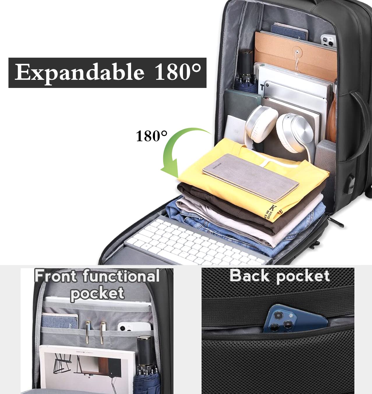 KSIBNW Weekender Carry on Backpack with USB Port,40L Expandable Travel Backpacks, Flight Approved Carry on Bags for Airplanes,Water Resistant Durable 17-inch Laptop Backpacks