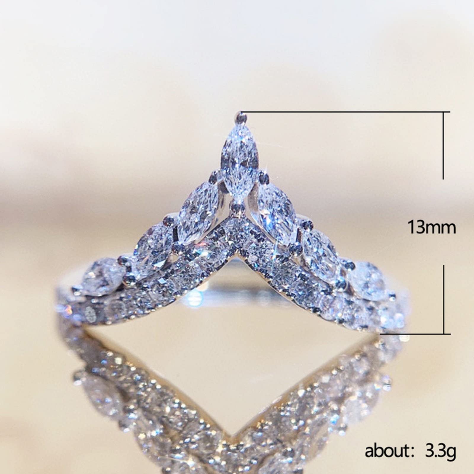 Fashion V-Shaped Crown Ring Princess Engagement Promise Ring Sparkling Wishbone Cubic Zirconia Ring in Sterling Silver Cubic Zirconia Eternity Band Wishbone CZ Stacking Engagement Ring for Women (9)