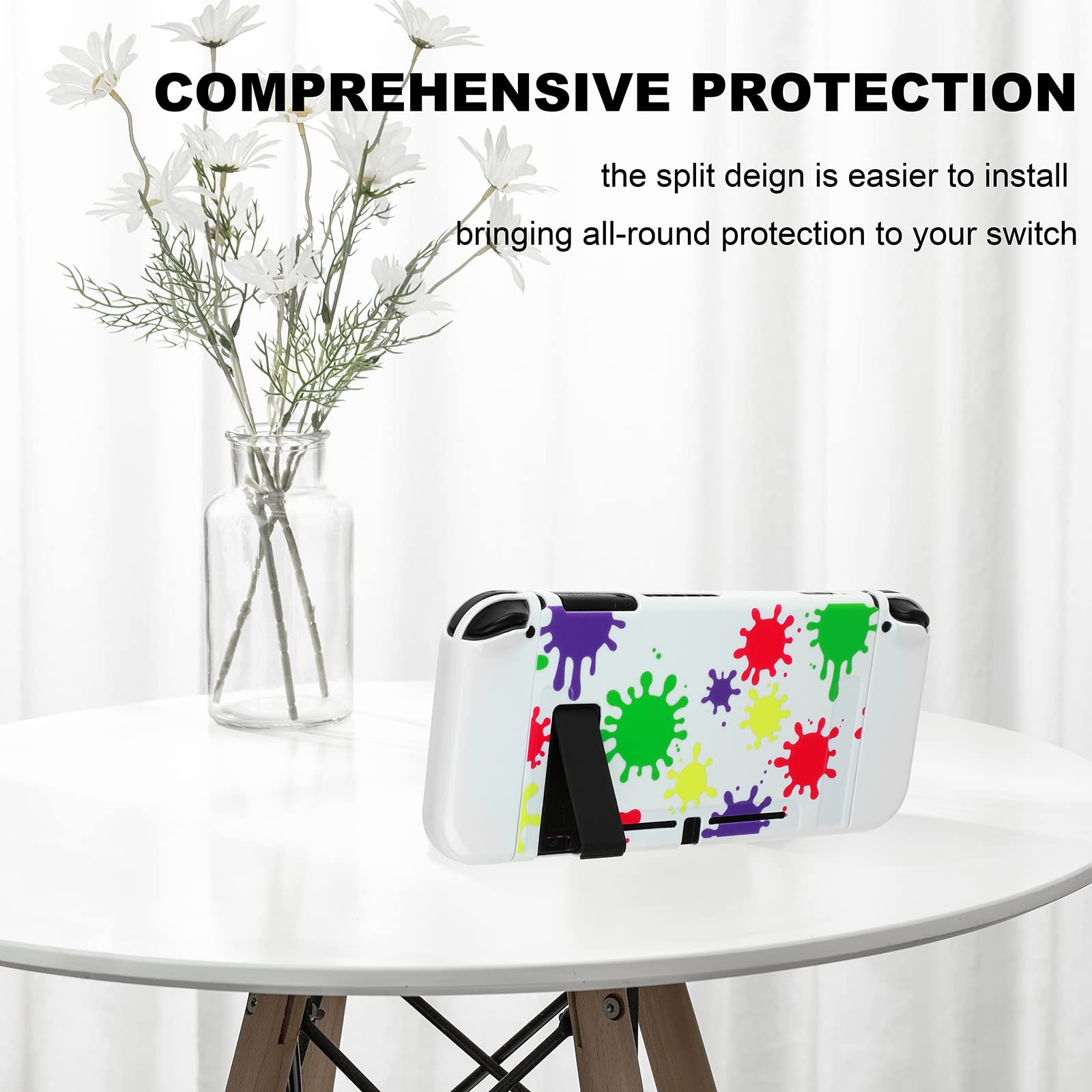 Dockable Protective Case Compatible with Switch, Hard Shell Case Cover for Switch and Joy-Con Controllers with 4 Thumb Grips,for Splatoon 3 Switch Carrying Case(Splatoon)