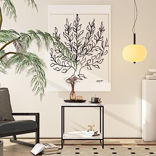 Tilly Lin Faux Marble Side Table, White Marble Small Coffee Table with Storage, 2-Tier End Table for Living Room, Nightstand for Bedroom (White, Black)