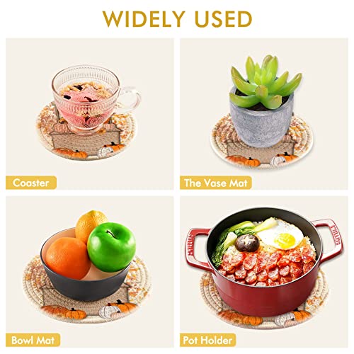 Spring Dogs Sunflower Pot Holders Trivets 2 Pcs Heat Resistant Trivets for Hot Dishes,Puppy Pumpkin Funny Cotton Thread Weave Trivet Mats for Hot Pads Pans Pot Bowl Teapot for Kitchen Decor