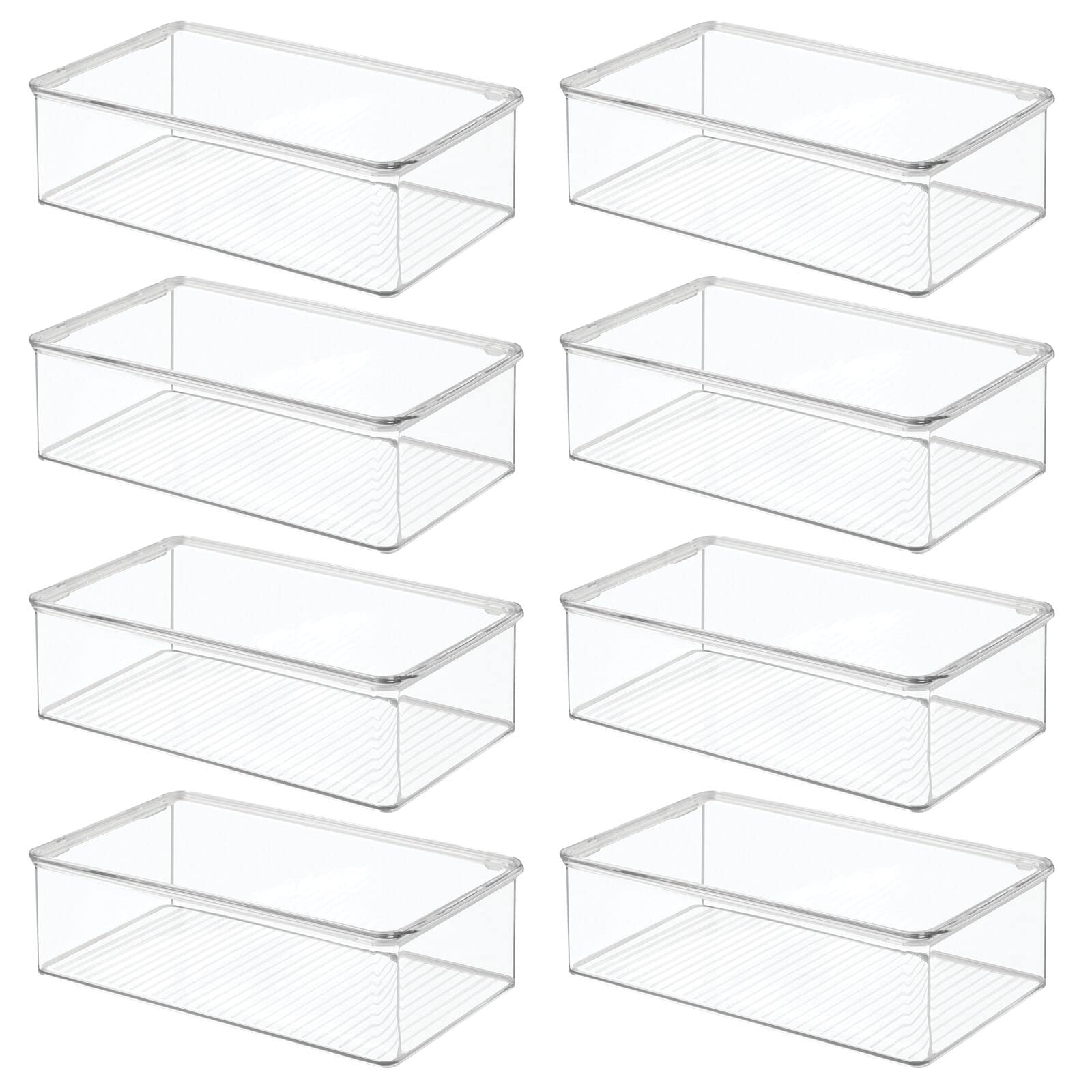 mDesign Plastic Playroom/Game Organizer Box Containers with Hinged Lid for Shelves or Cubbies, Holds Toys, Building Blocks, Puzzles, Markers, Controllers, or Crayons, Ligne Collection, 8 Pack, Clear