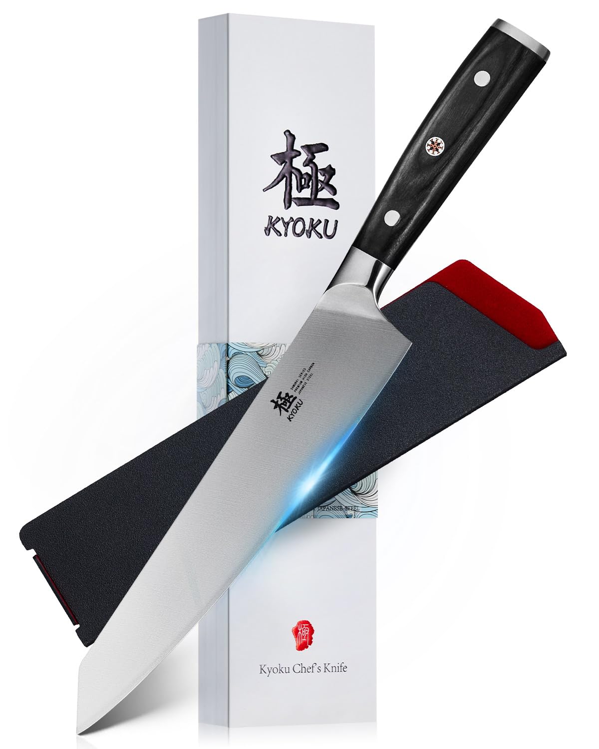 KYOKU 8.5" Kiritsuke Chef Knife, Samurai Series Japanese Chef Knife with Pakkawood Handle, Japanese High Carbon Steel Knife for Kitchen