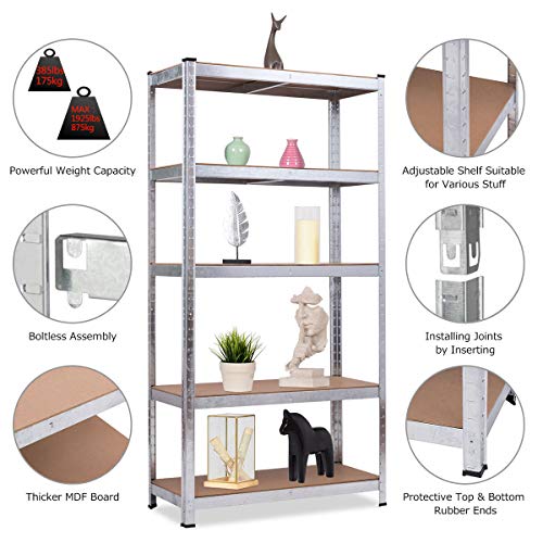 Giantex 4 Pieces Shelving Rack Storage Shelf Steel Garage Utility Rack 5-Shelf Adjustable Shelves Heavy Duty Display Stand for Books, Kitchenware, Tools Bolt-Free Assembly 36"x 16"x 72”, Silver