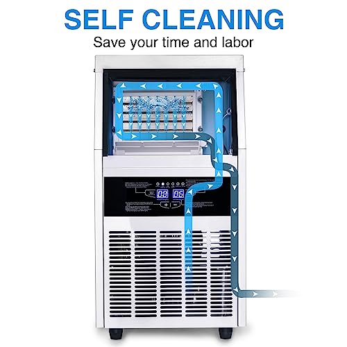 Zomagas Commercial Ice Maker Machine, 80-90LBS/24H Under Counter Ice Maker, Stainless Steel Freestanding Ice Machine with 28LBS Bin, Self-Cleaning, Scoop, Ideal for Home Bar Offices