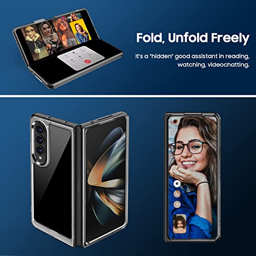 MAKAVO for Samsung Galaxy Z Fold 4 Clear Case, Crystal Flexible Edges & Hard Back Cover, Non-Yellowing Slim Thin Shockproof Phone Case for Samsung Z Fold4 (Pure Clear)