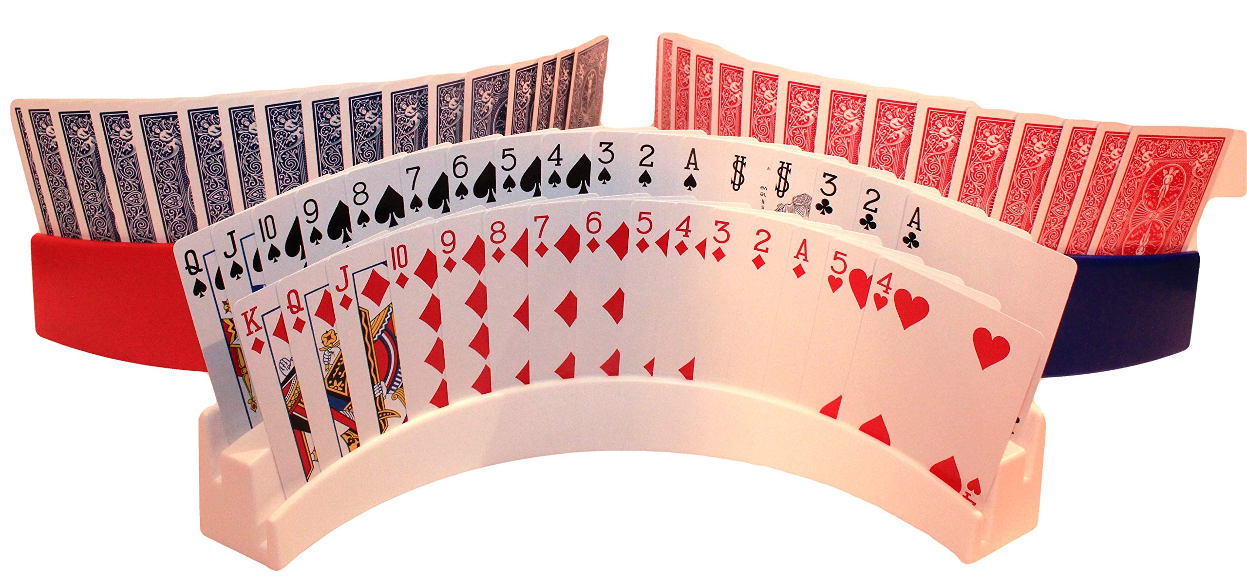 Twin Tier Premier Playing Card Holder (Set of 2) - Holds Up to 32 Playing Cards Easily - 12 1/2" x 4 1/2" x 2 1/4" - Stack for Storage - Made in The USA (Blue)
