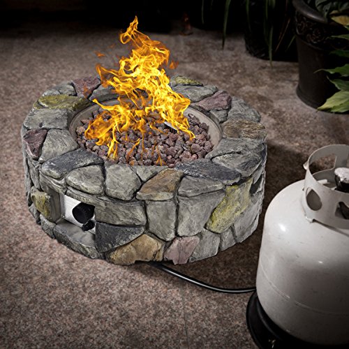 Giantex Gas Fire Pit, 28 Inch 40,000 BTU Propane Fire Pit Outdoor w/Natural Stone, Cover, ETL Certification, Stainless-Steel Gas Burner w/Electronic Ignition Lava Rock (Gray)