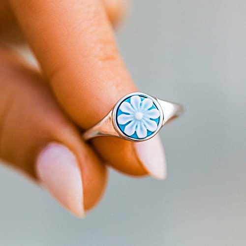 Pura Vida Silver-Plated Cameo Flower Stackable Ring - Brass Base, Stylish Design - Size 5
