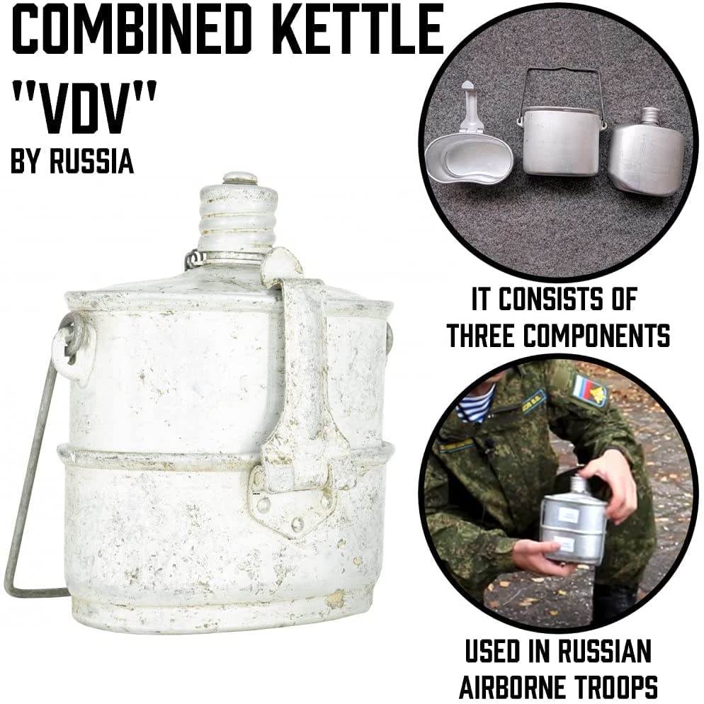 Eosphorus Original USSR Airborne Soldier 3-in-1 Canteen Kit Aluminum Metal Griddle Water Flask Mess Pot