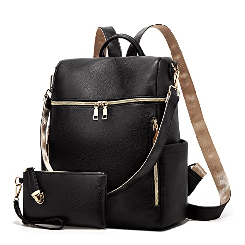 Makes Backpack Purse for Women, PU Leather Travel Satchel Handbag, Convertible Design Bag with Purse, 2 Piece(Black)