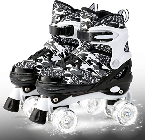 Kuxuan Skates Boys and Girls Camo Adjustable Roller Skates with Light up Wheels, Fun Illuminating Roller Blading for Kids Girls Youth - Medium