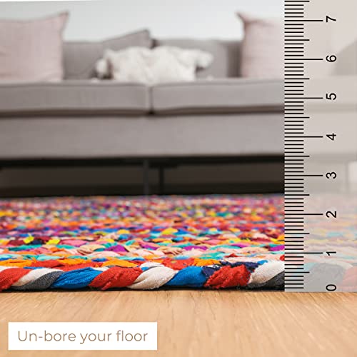 RAJRANG BRINGING RAJASTHAN TO YOU Large Chindi Rag Rug Braided Cotton Reversible Rugs (Multicolor, Rectangle, 4x6 Feet)