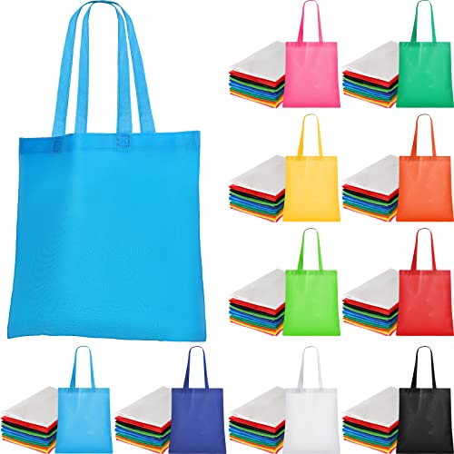 Jexine 50 Pack Non Woven Tote Bags Bulk 13 x 15 Inch Reusable Grocery Bags with Long Handles for Shopping, Birthday Party (Bright Color)