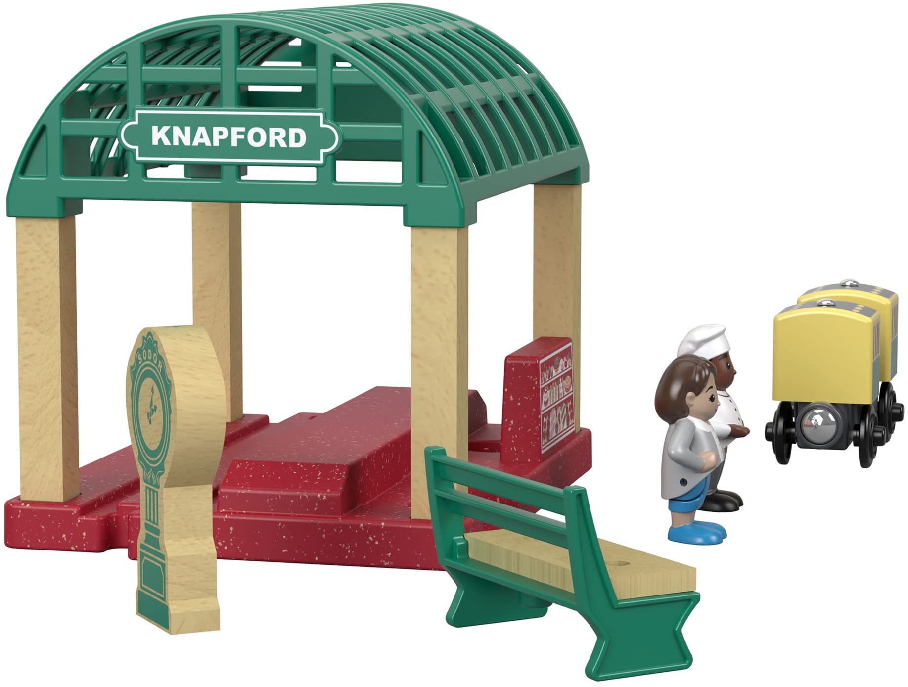 Thomas & Friends Wooden Toy Knapford Train Station Playset with Figures & Passenger Coach for Preschool Pretend Play Kids Ages 3+ Years