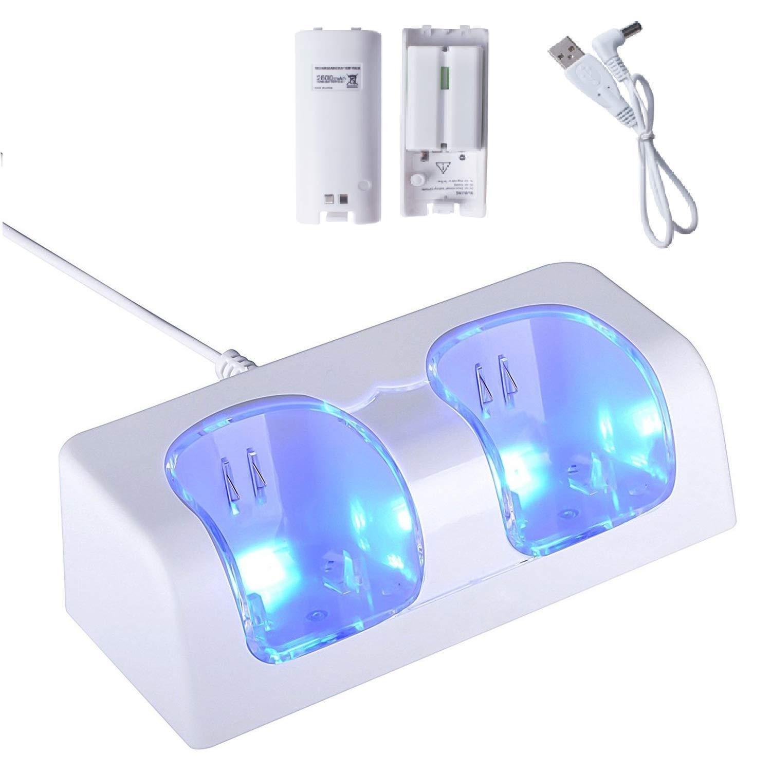 TechKen Dual Charging Station with 2 Rechargeable Batteries for Wii Controllers, Charging Dock for Wii Controllers, Wii Charger Station, Wii Charging Station