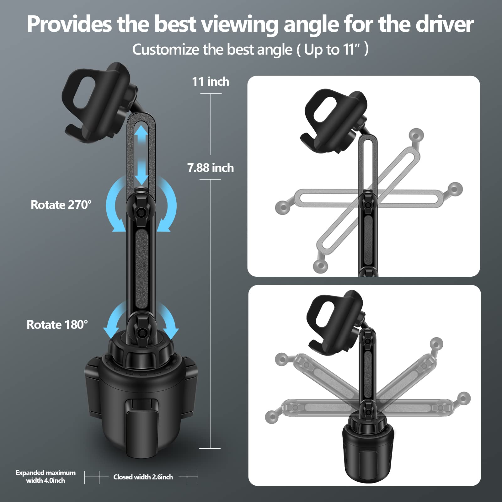FULNEY Wireless Car Charger Mount, Cup Holder Phone Mount, Air Vent Mount, 15W Qi Charging, Compatible for Galaxy Z Fold 4/3/2/S23 Ultra, iPhone 14 Pro Max, Auto Clamping 5.6in-7.4in