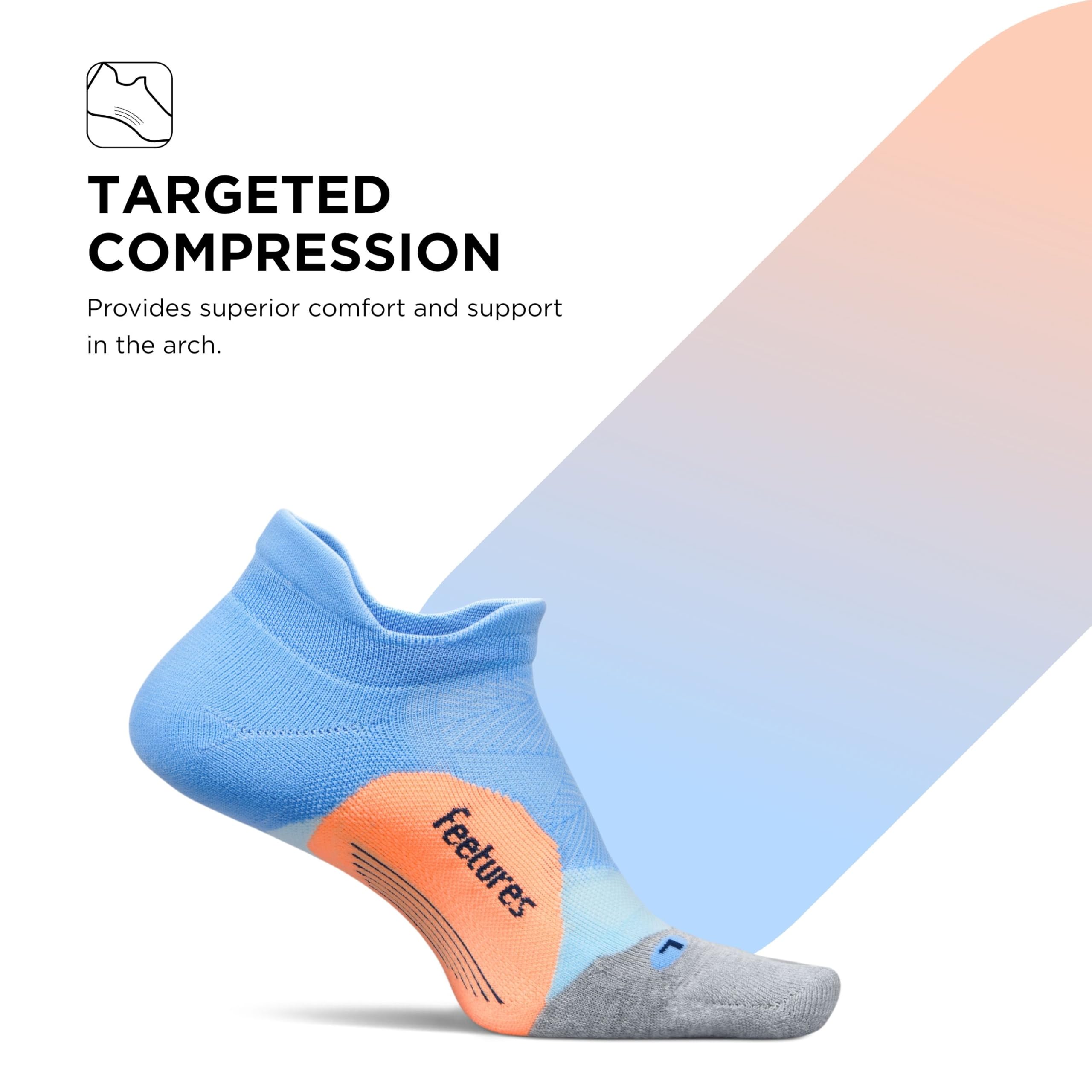 Feetures Elite Light Cushion No Show Tab Ankle Socks - Sport Sock with Targeted Compression - Bust Out Black, M (1 Pair)