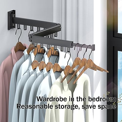 HEILAIYI Clothes Drying Rack,Laundry Drying Rack,Wall Mounted Clothes Rack,Laundry Rack Wall Mount,Folding Retractable Collapsible Drying Rack Clothing (Three-Poles,Loop Shape Hooks)