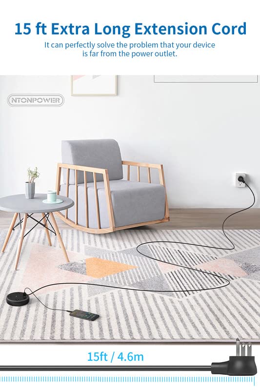 Extension Cord 15 ft Bundle,Flat Plug Power Strip with Widely Spaced Outlets USB Ports, Wall Mount Power Strip, Long Extension Cord with Multiple Outlets for Home, Office